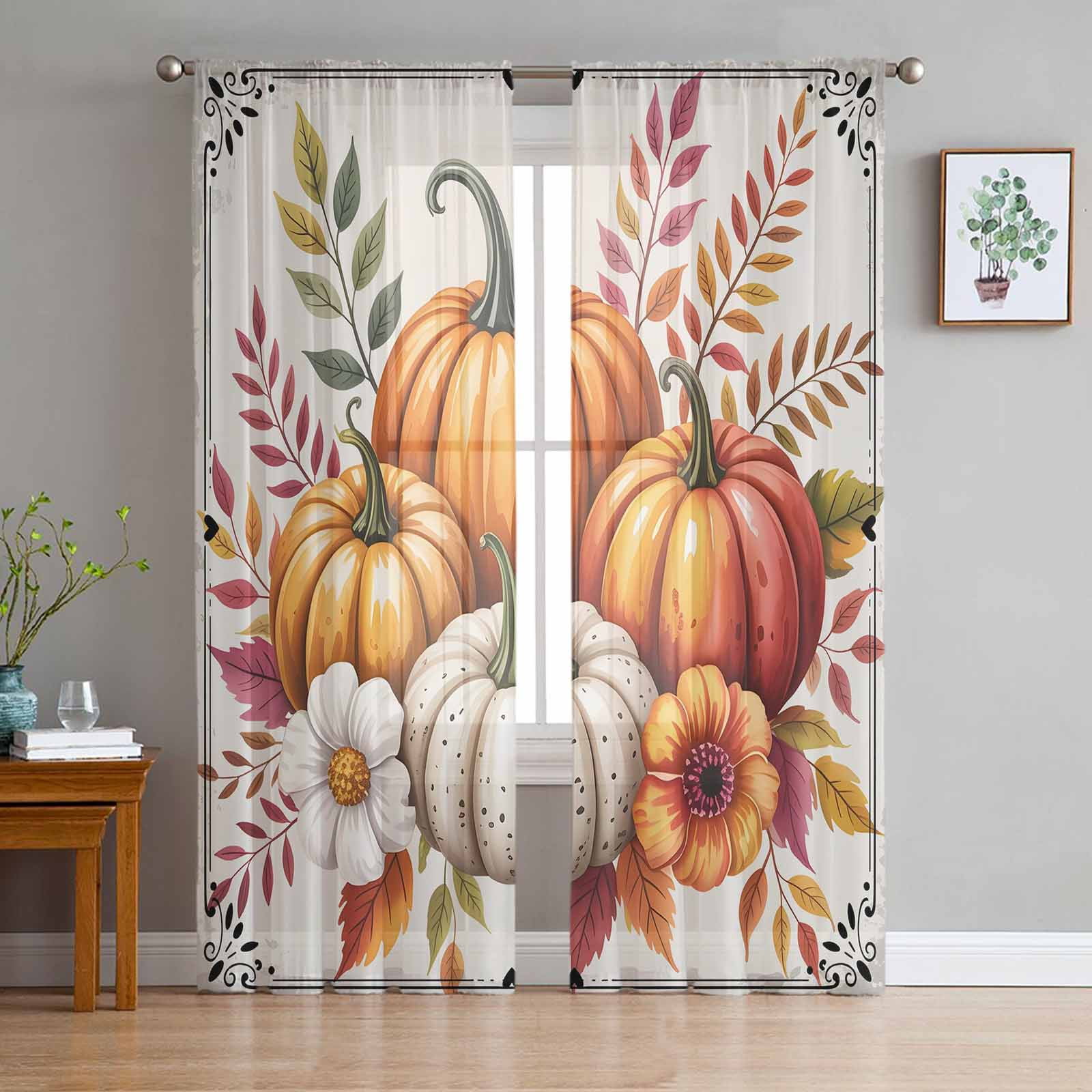 Fall Pumpkins Sheer Curtains 72 Inches Long 2 Panels Set, Window Sheer ...