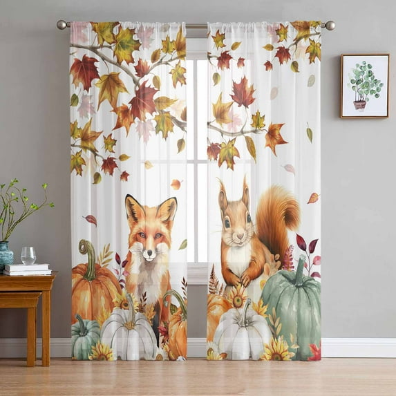 Fall Pumpkins Sheer Curtains 72 Inches Long 2 Panels Set, Window Sheer ...
