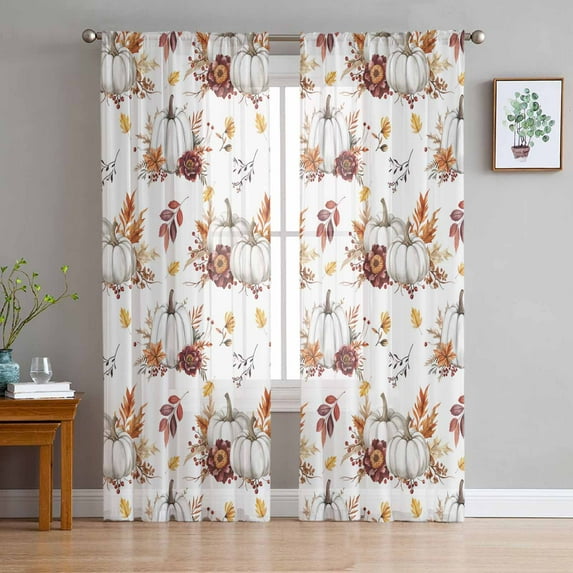 Fall Pumpkins Sheer Curtains 96 Inches Long 2 Panels Set, Window Sheer ...
