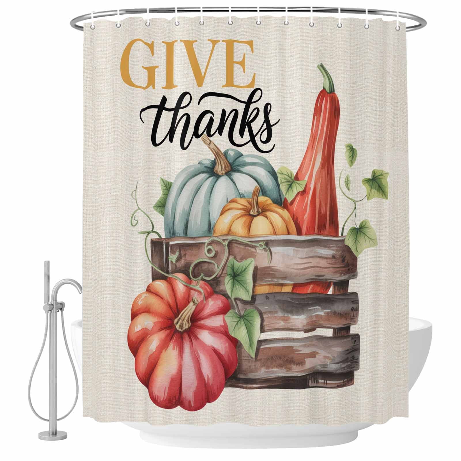 Fall Pumpkins Shower Curtain Set - 48" x 72" Washable Bathtub Curtain ...