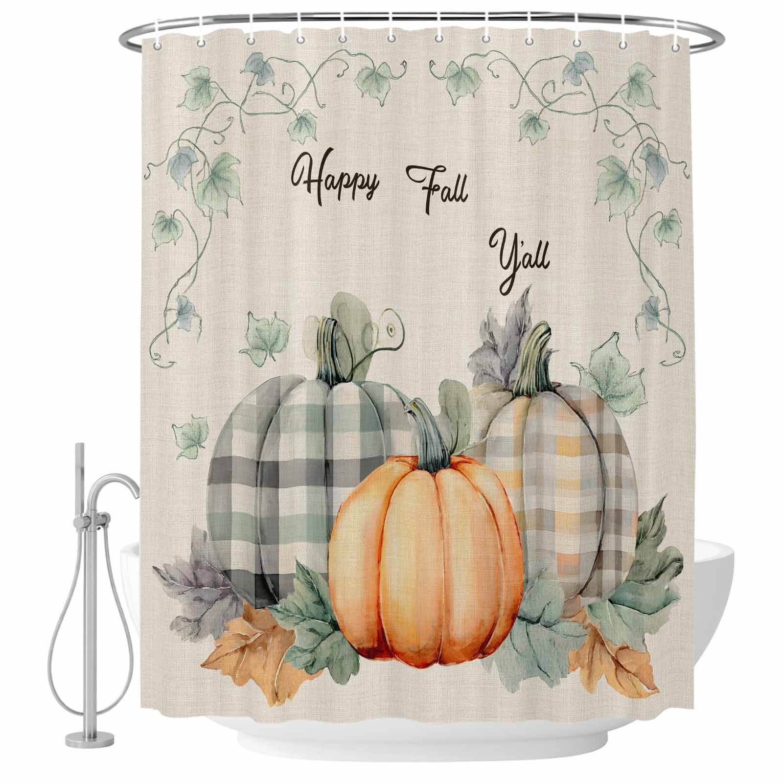 Fall Pumpkins Shower Curtain Set - 72" x 78" Washable Bathtub Curtain ...