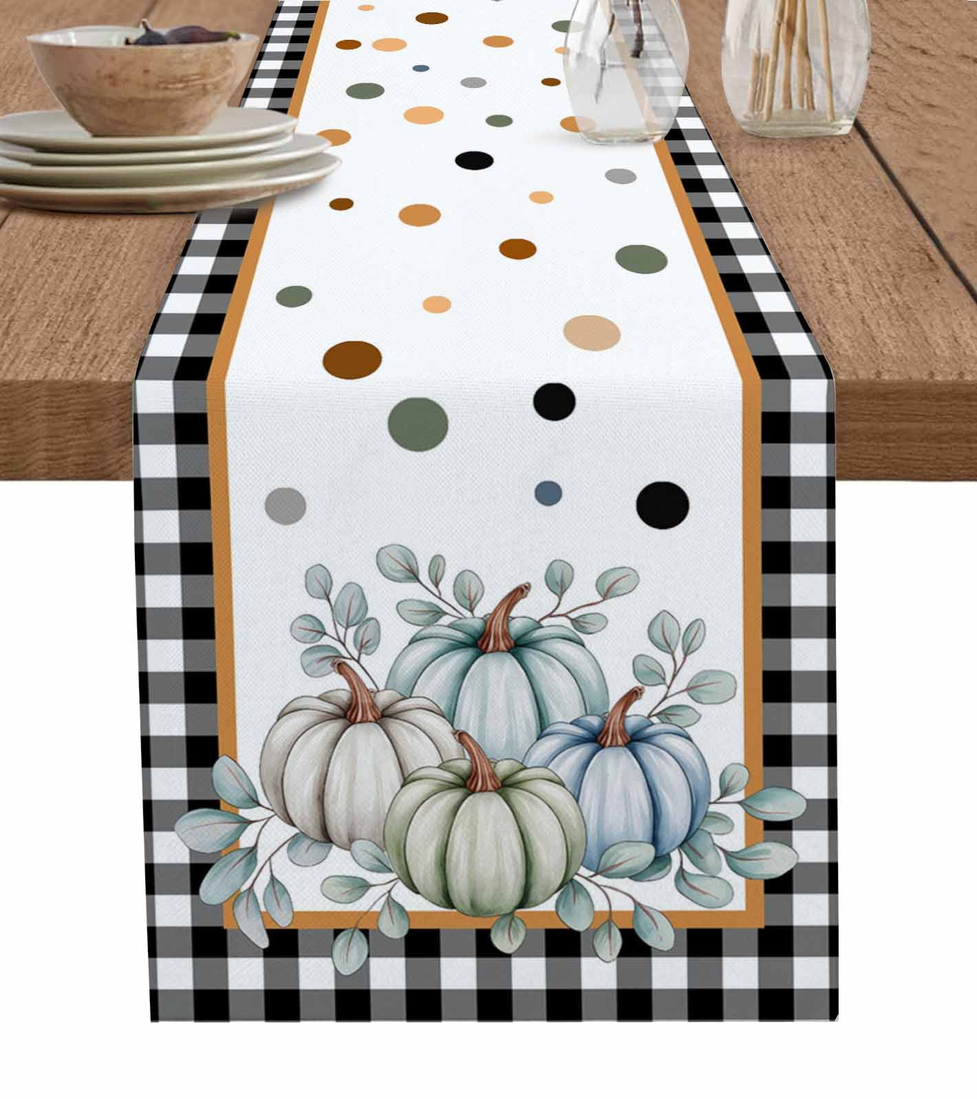 Fall Pumpkins Table Runner 108 Inches, Teal Blue Grey Thanksgiving ...