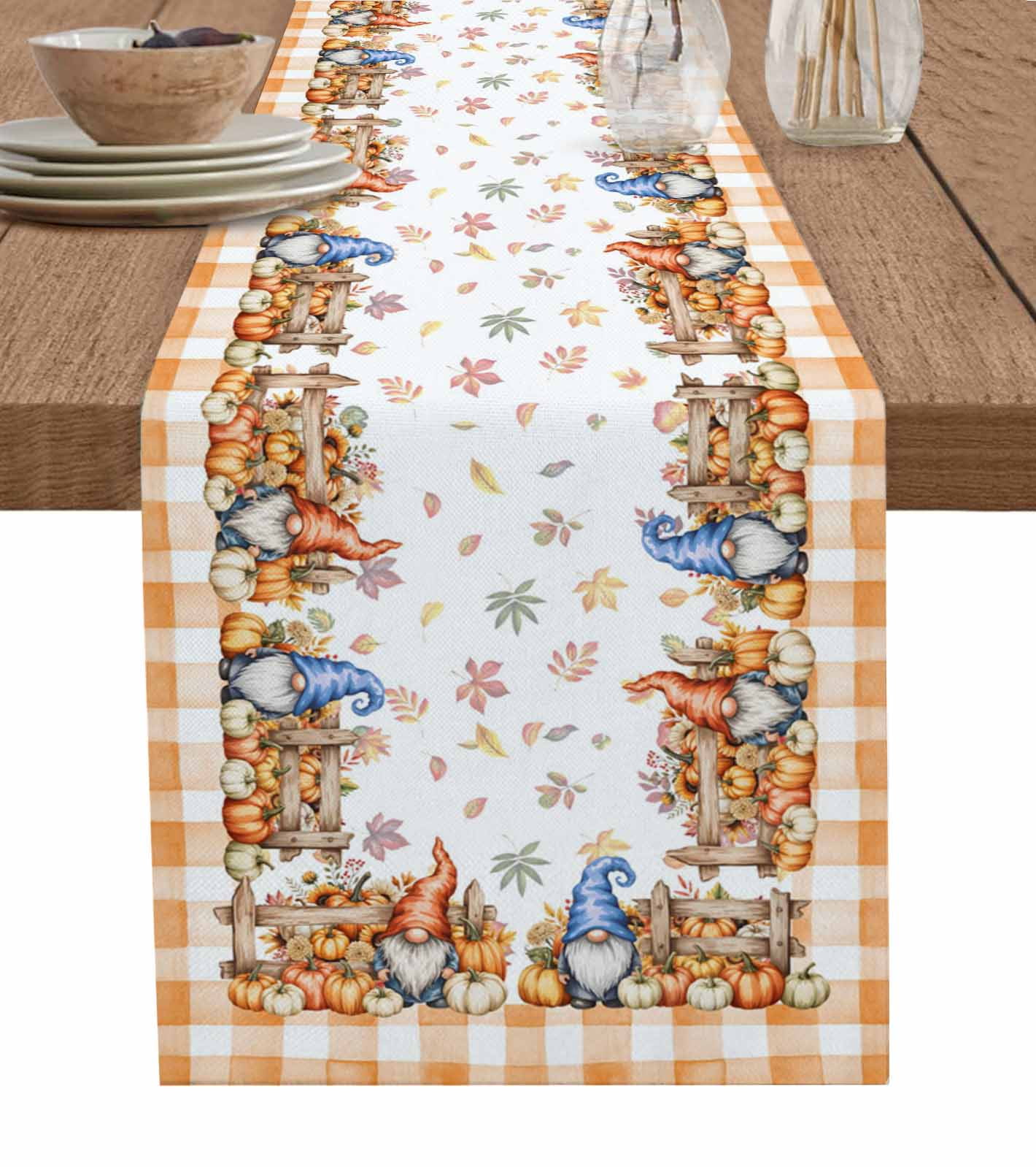 Fall Pumpkins Table Runner 108 Inches, Thanksgiving Gnomes Autumn ...