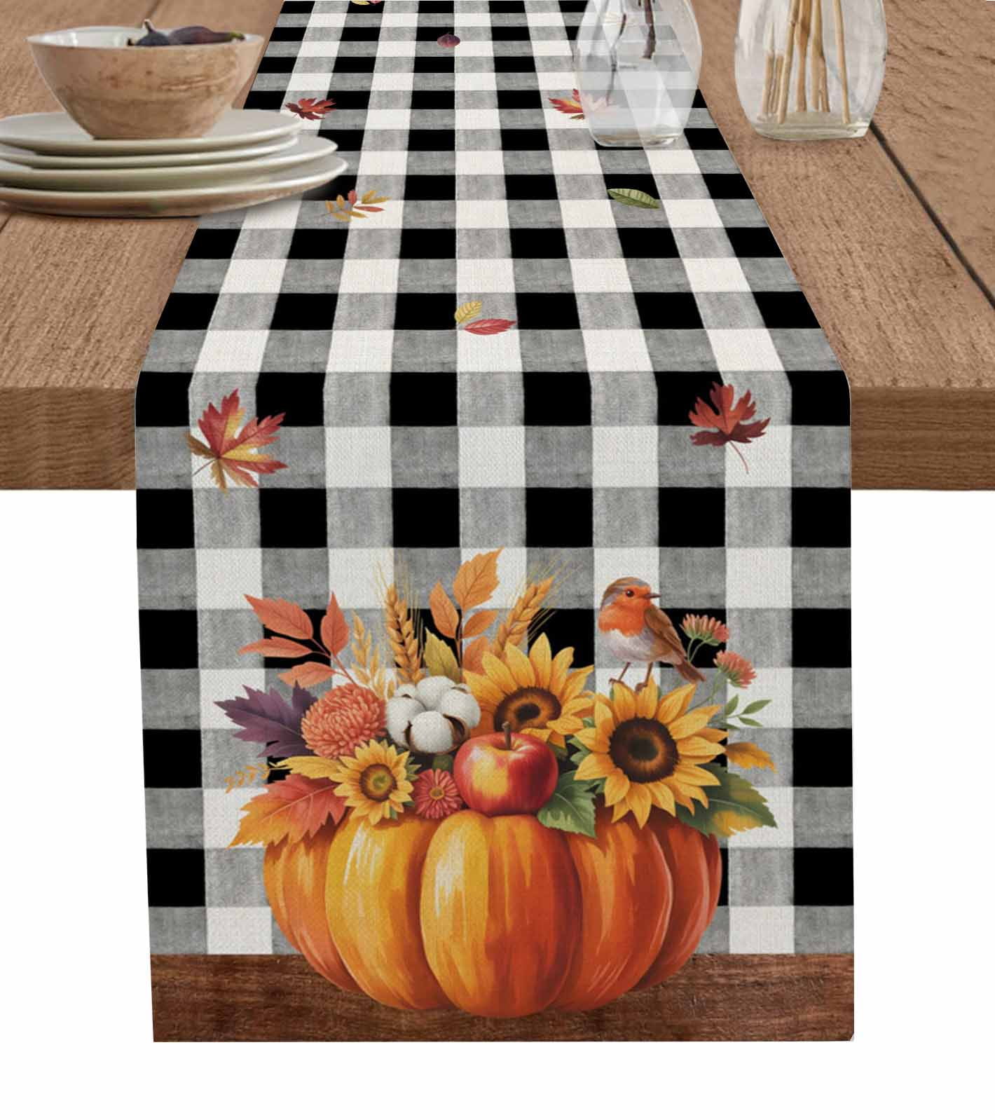 Fall Pumpkins Table Runner 60 Inches, Thanksgiving Sunflowers Leaves ...