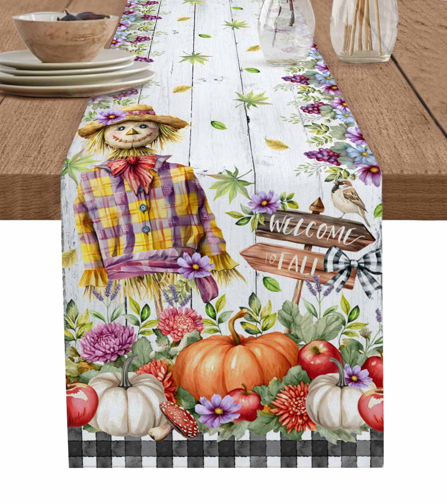 Fall Pumpkins Table Runner 70 Inches, Autumn Leaves Thanksgiving ...