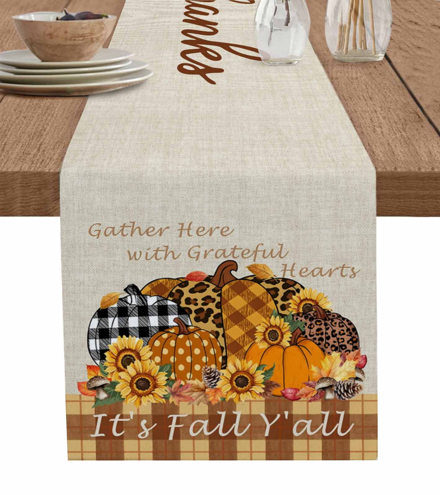 Fall Pumpkins Table Runner 70 Inches, Thanksgiving Autumn Sunflowers ...