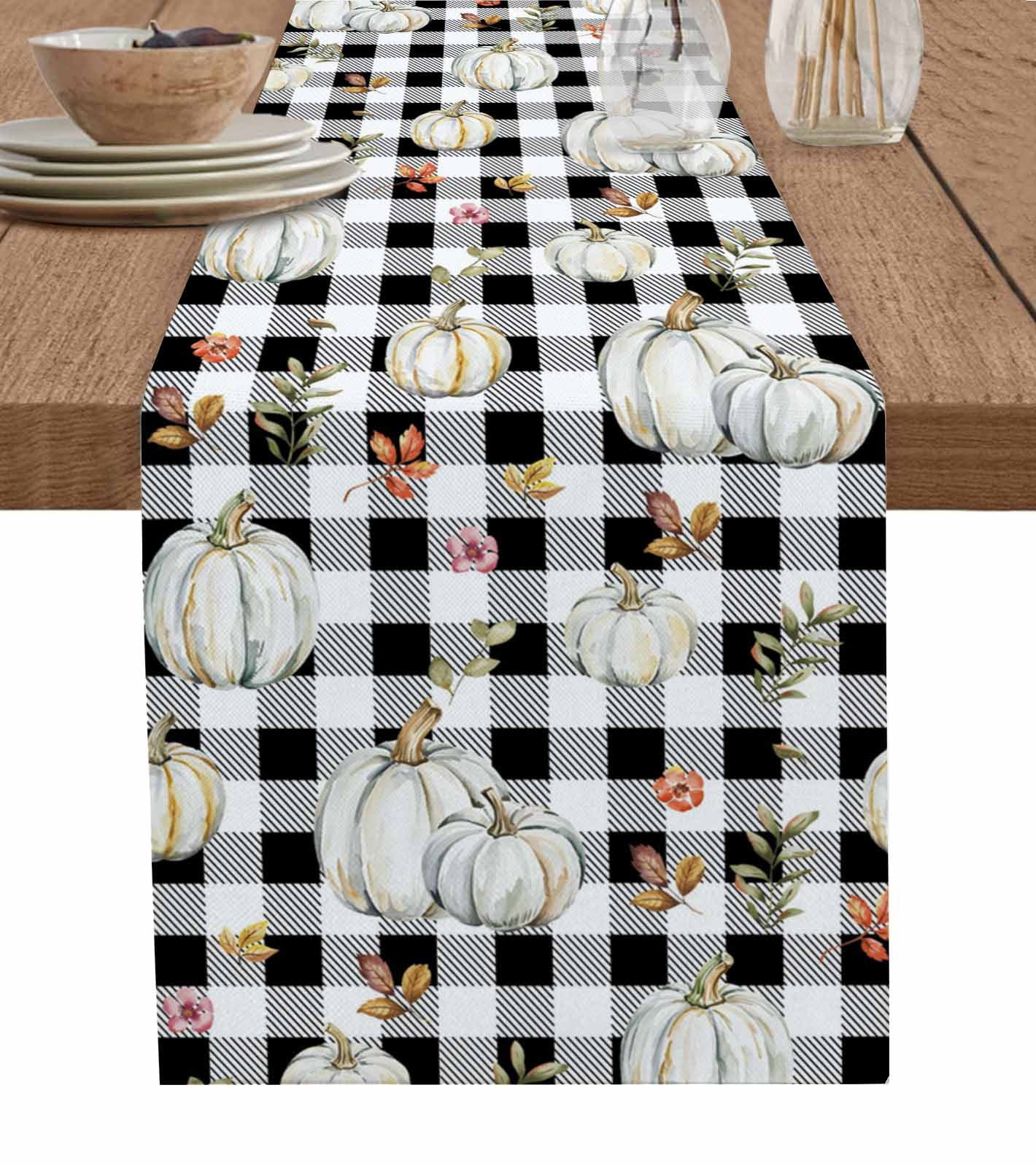 Fall Pumpkins Table Runner 72 Inches, Thanksgiving Autumn Black White ...