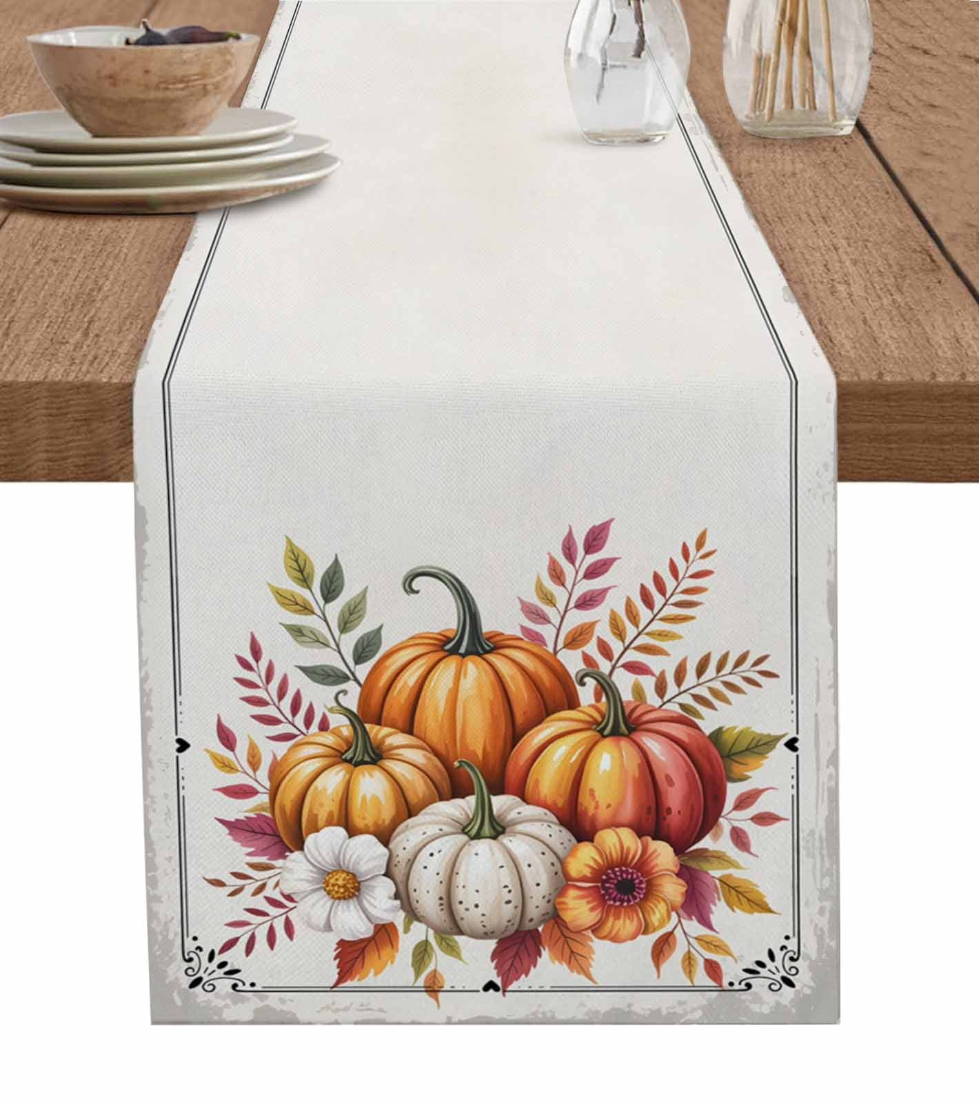 Fall Pumpkins Table Runner 72 Inches, Thanksgiving Flowers Rustic ...