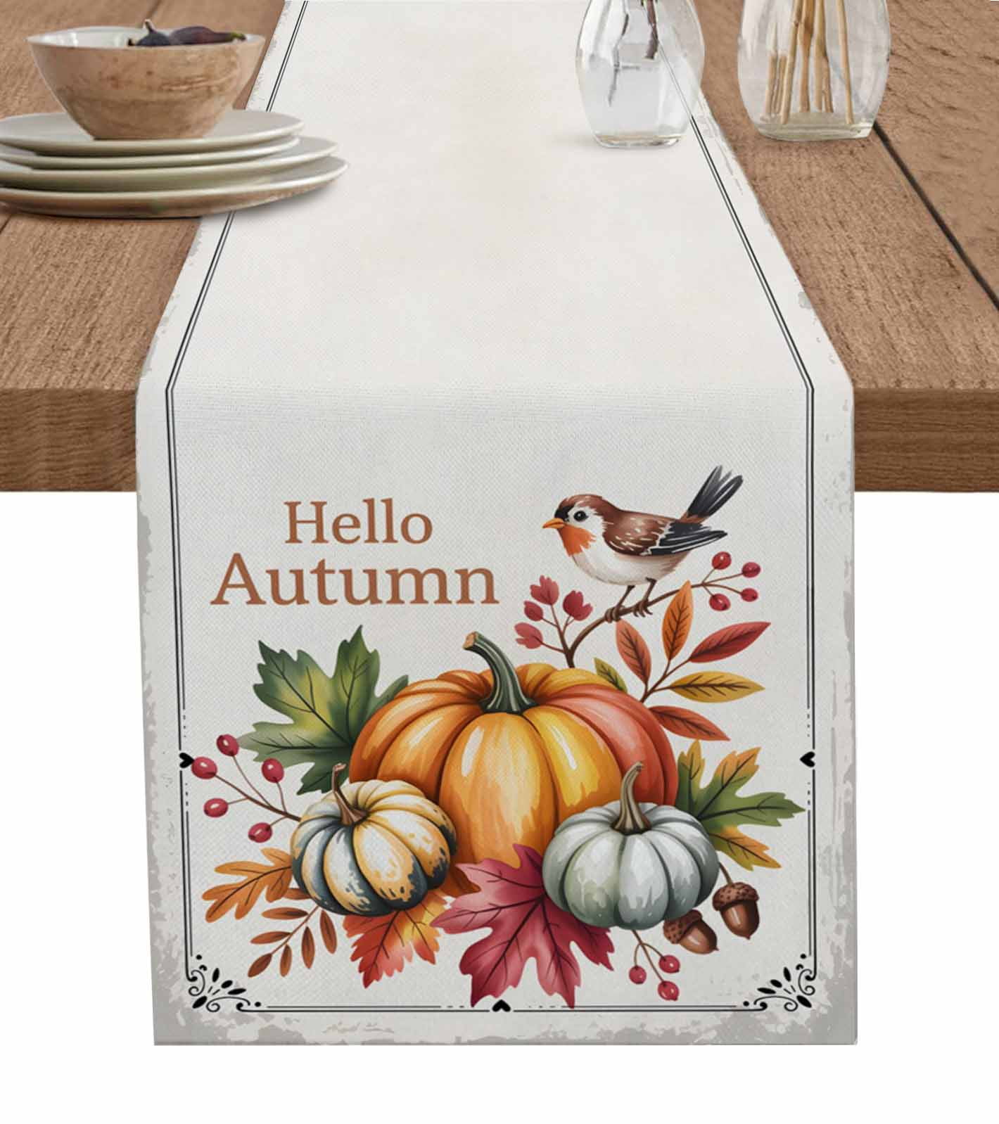 Fall Pumpkins Table Runner 72 Inches, Thanksgiving Maple Leaves Autumn ...