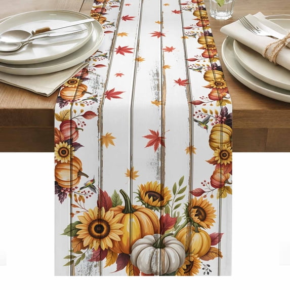 Fall Pumpkins Table Runner - 90 Inch Long, Kitchen Dining Table Runner ...