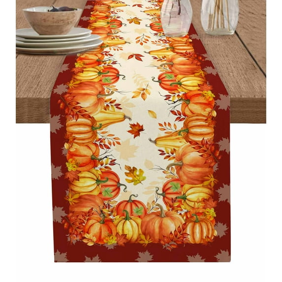Fall Pumpkins Table Runner 90 Inches, Thanksgiving Farmhouse Orange ...