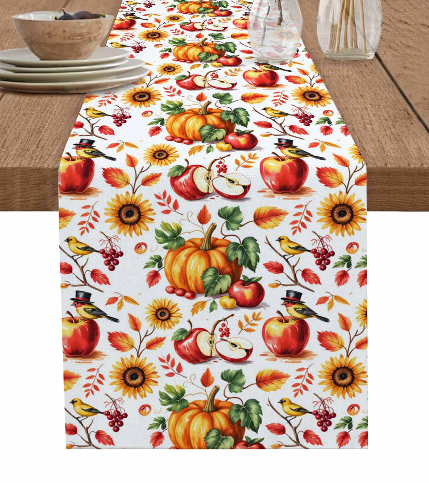 Fall Pumpkins Table Runner 90 Inches, Thanksgiving Flower Country ...