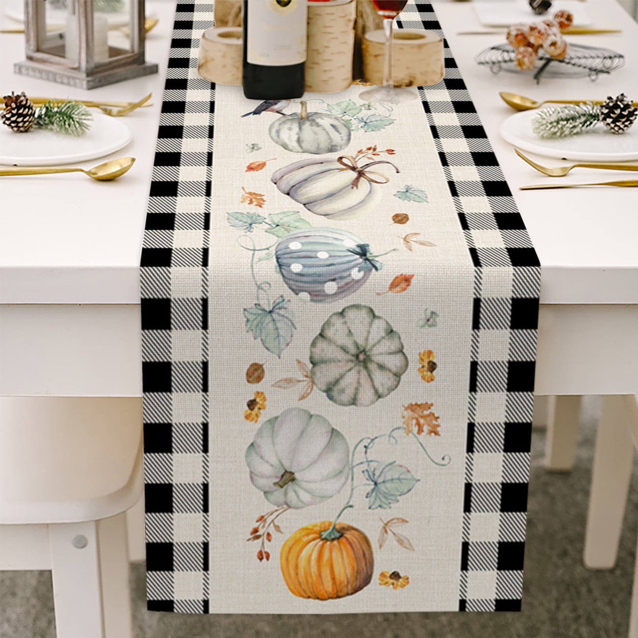 Harvest Decor Fall Pumpkins Table Runner, Thanksgiving Dining ...