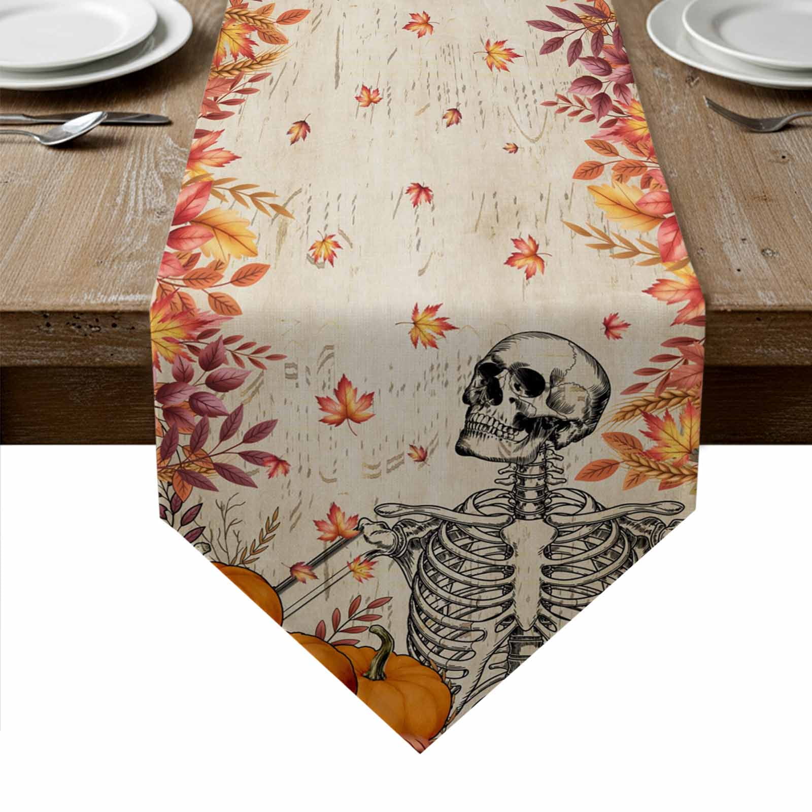 Fall Pumpkins Table Runner Linen Burlap Table Runner 70 Inches Long ...