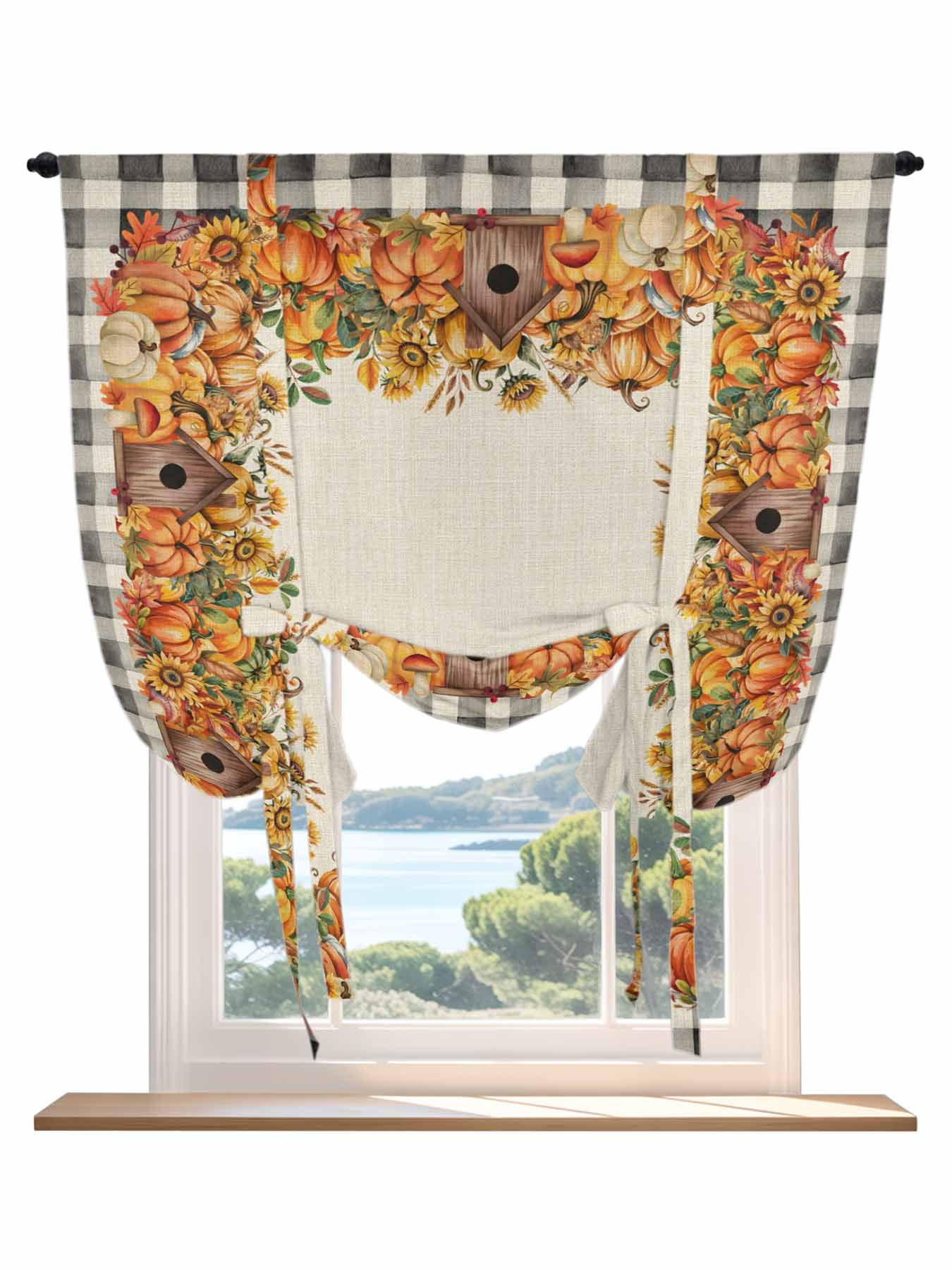 Fall Pumpkins Tie Up Curtains for Windows 45 Inch Length Balloon ...