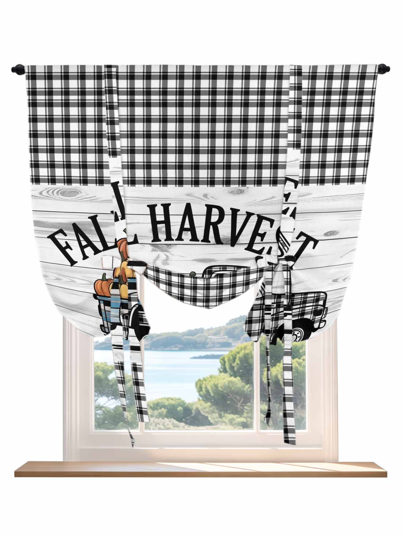 Fall Pumpkins Tie Up Curtains for Windows 54 Inch Length Balloon ...