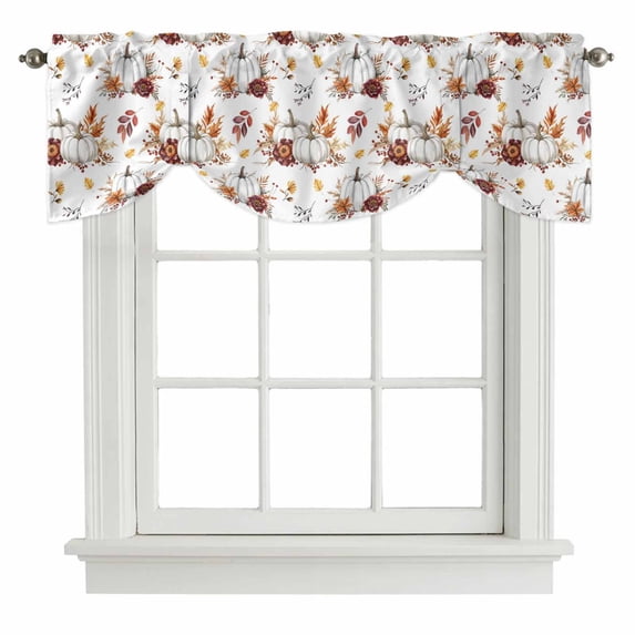 Fall Pumpkins Tie Up Valance Curtains for Windows, Kitchen Curtains ...
