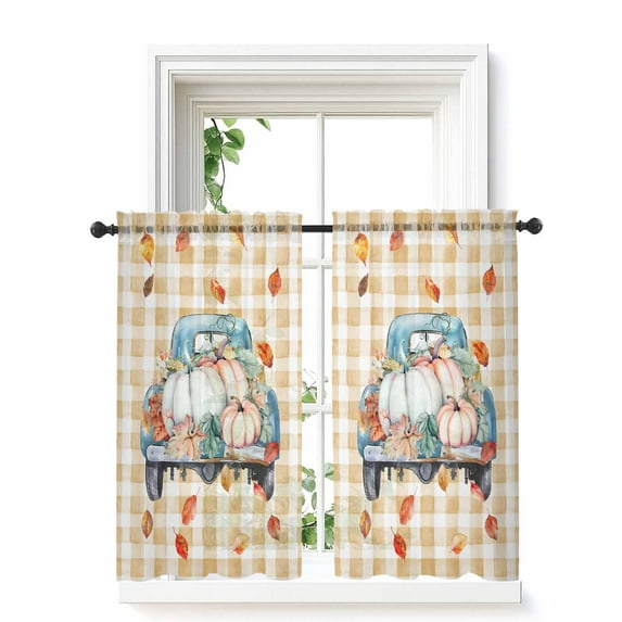 Fall Pumpkins Truck Curtains 45 Inch Length,Sheer Curtains for Bedroom ...