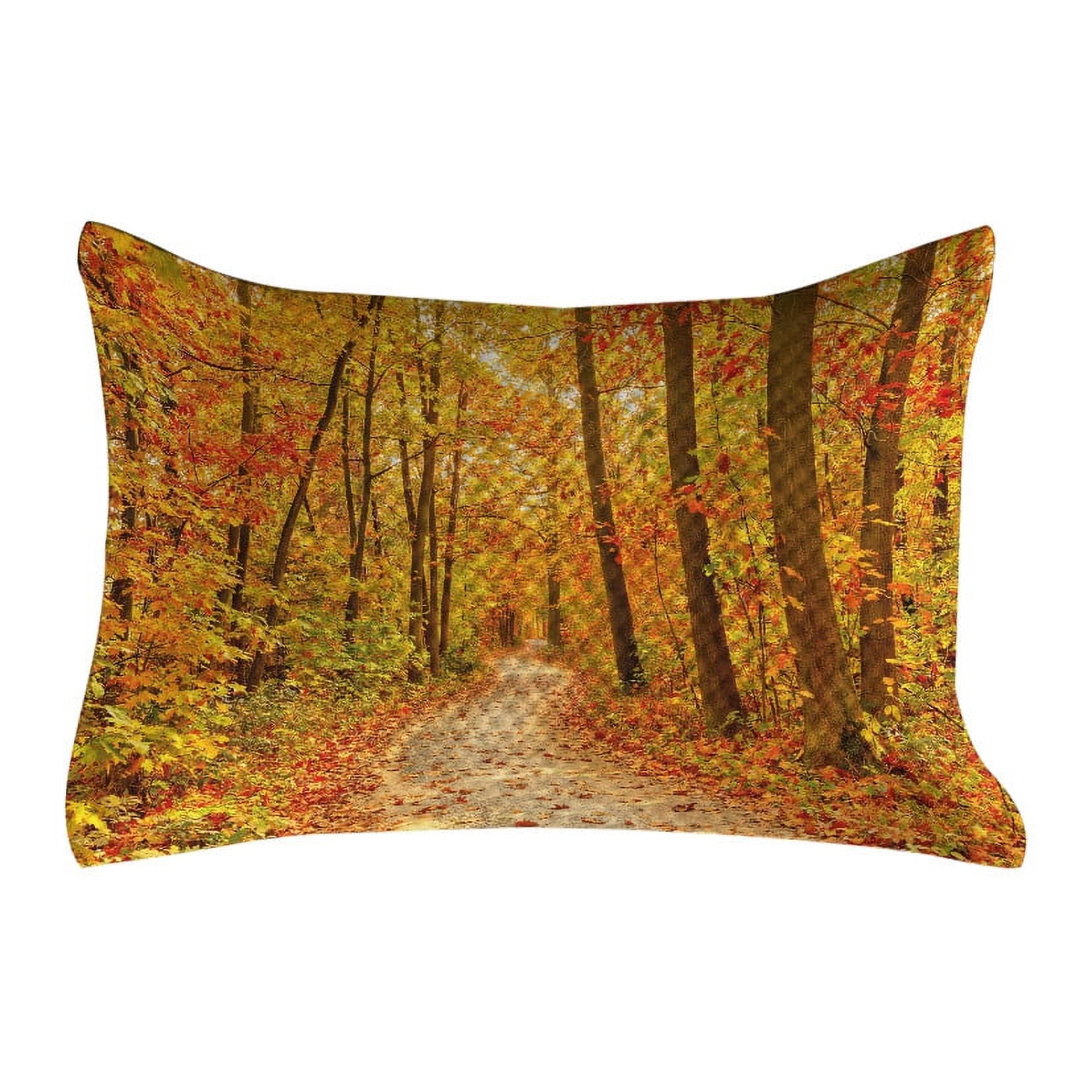 Fall Quilted Pillowcover, Deciduous Trees Seasonal Leaves Pathway ...