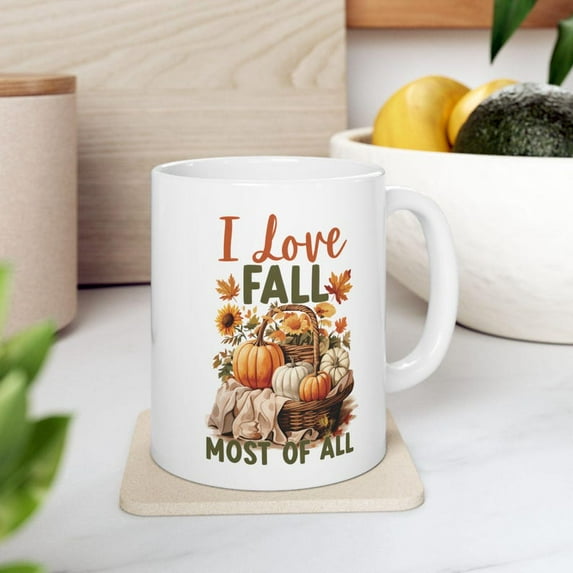 Fall Quote Pumpkin Ceramic Mug, Coffee Cup, Tea Mug, Office Mug, White ...