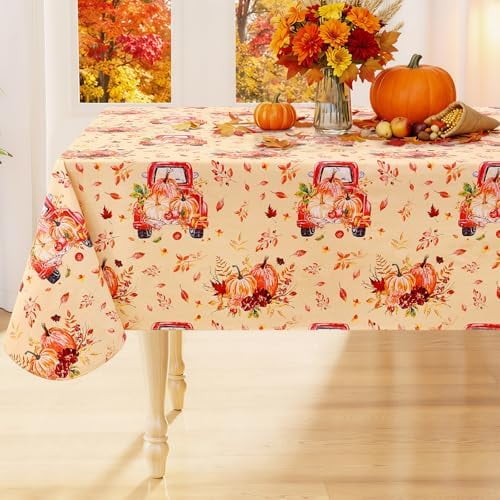 Fall Rectangle Table Cloth, Waterproof Vinyl Tablecloth with Flannel ...