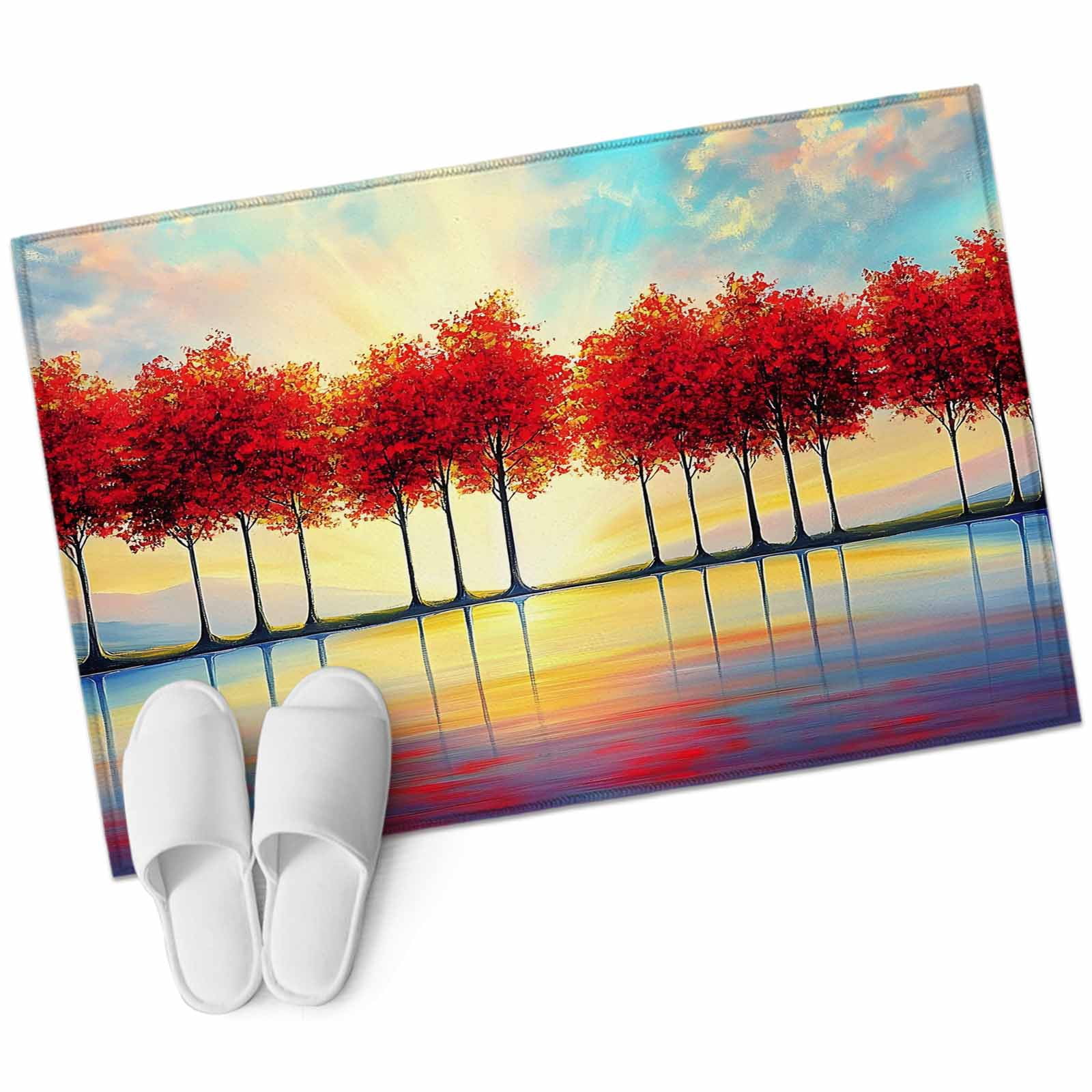 Fall Red Tree Area Rug 2x3ft Watercolor Red Leaf Cloud Lack Sunlight ...