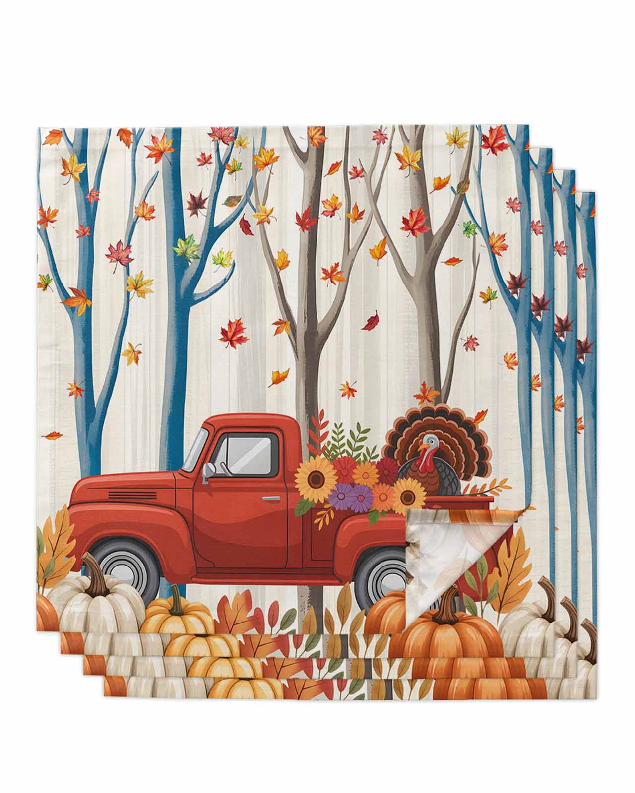 Fall Red Truck Cloth Napkins Set of 4 Reusable Dinner Napkins ...