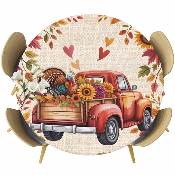 Fall Red Truck Round Tablecloth, Fitted Table Cover with Elastic for 45 ...