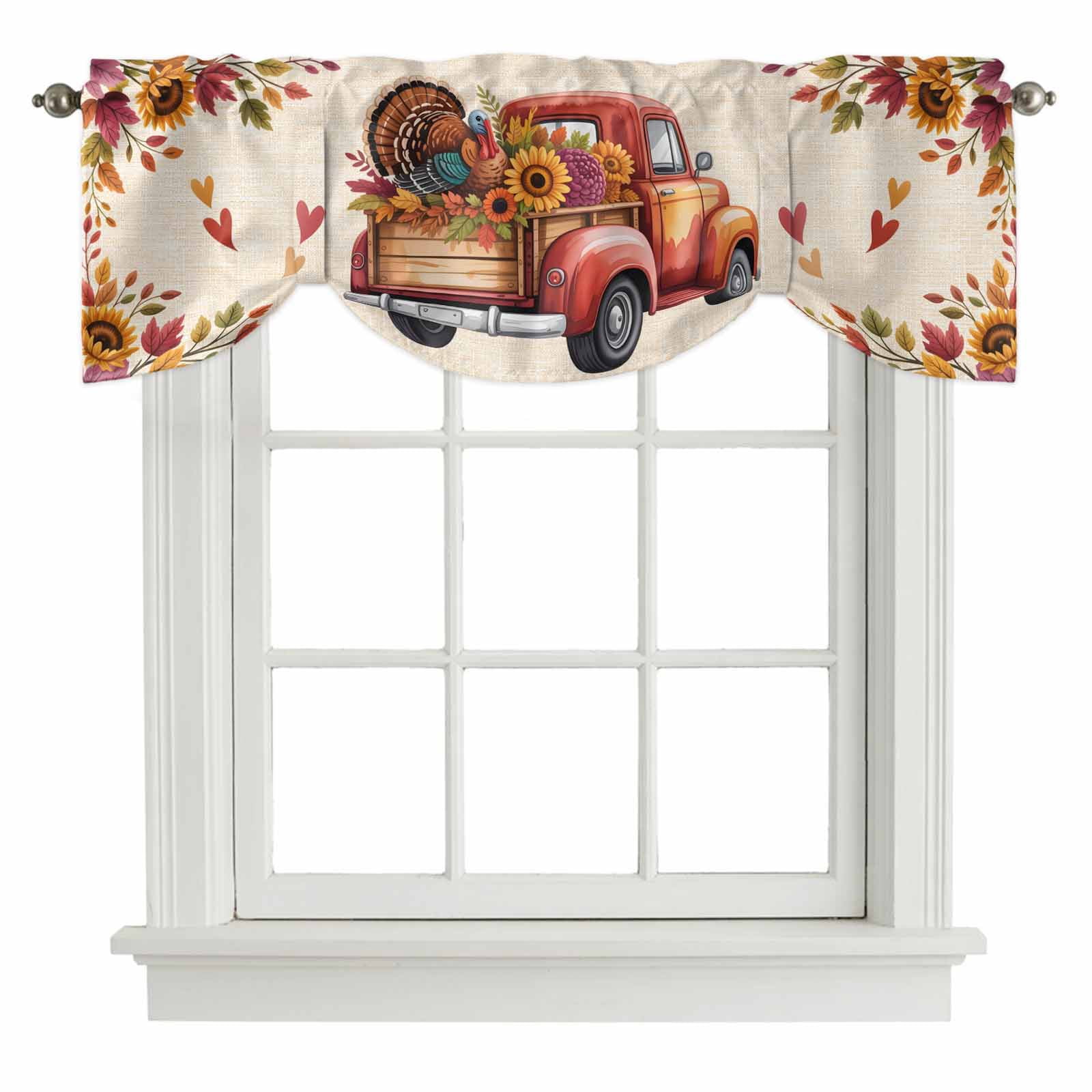 Fall Red Truck Tie Up Valance Curtains for Windows, Kitchen Curtains ...