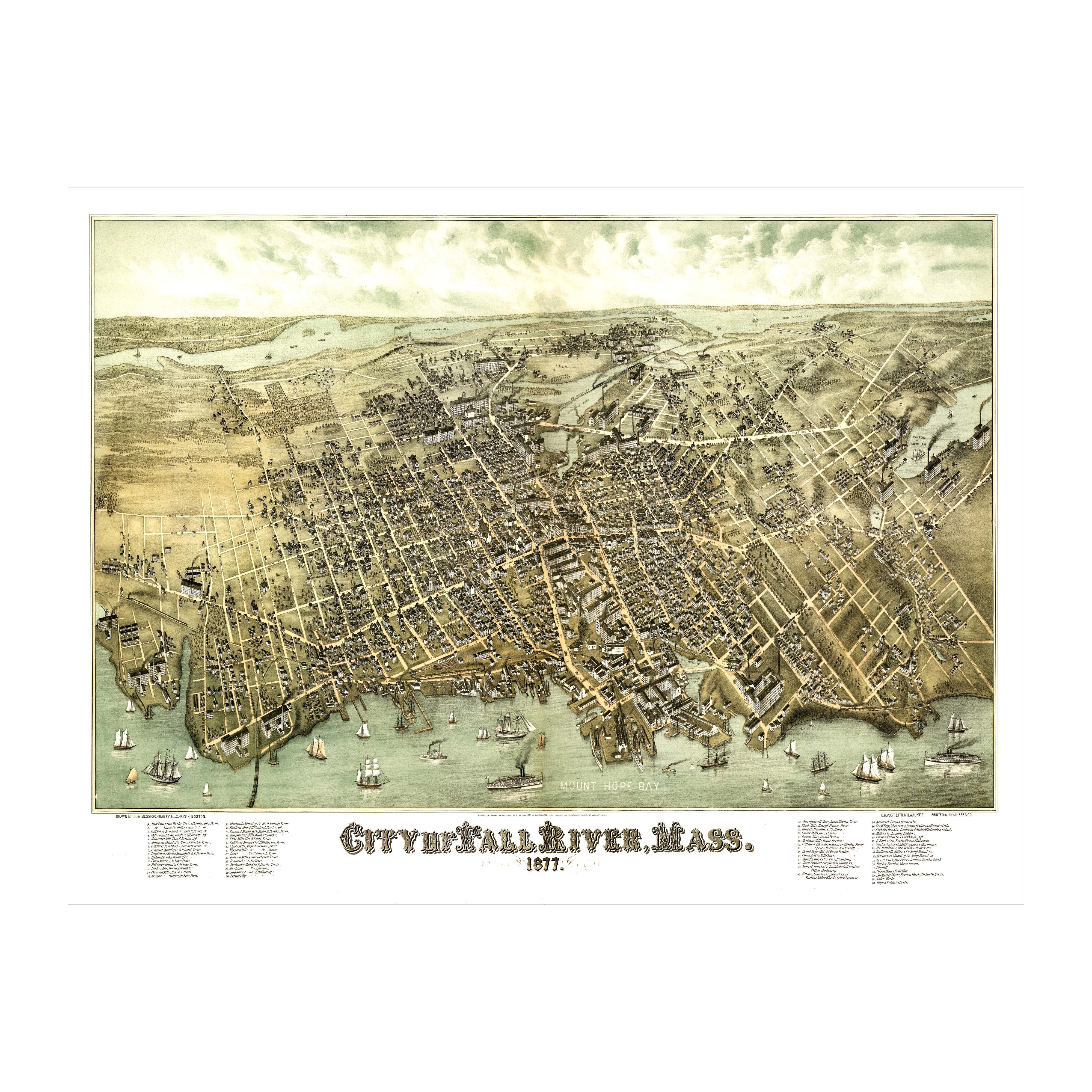 Fall River Art, 1877 Vintage Map of Fall River Massachusetts, MA ...
