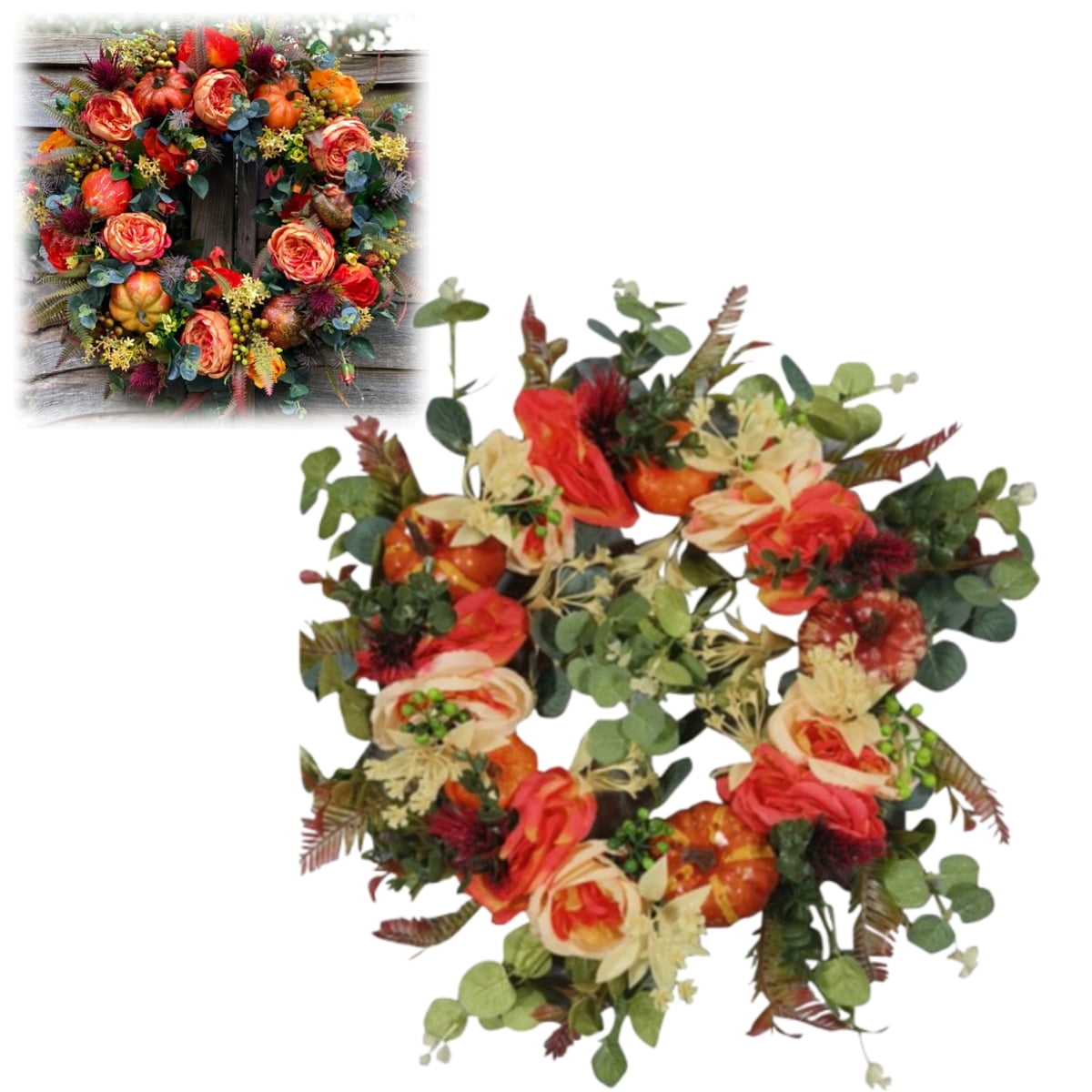 Fall Rose and Pumpkin Wreath - Year Round Wreath, 2026 New Farmhouse ...