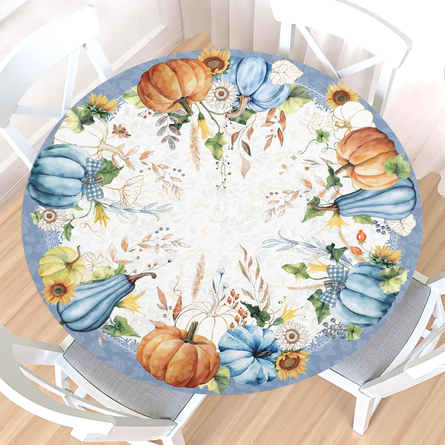 Fall Round Fitted Tablecloth with Elastic Edge,Water-Resistant Picnic ...