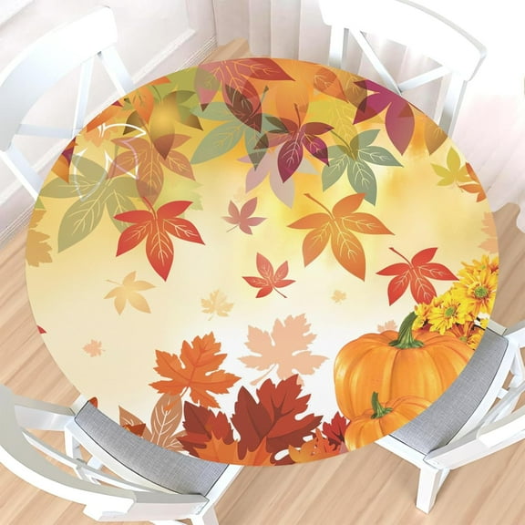 Fall Round Fitted Tablecloth with Elastic Edge,Water-Resistant Picnic ...