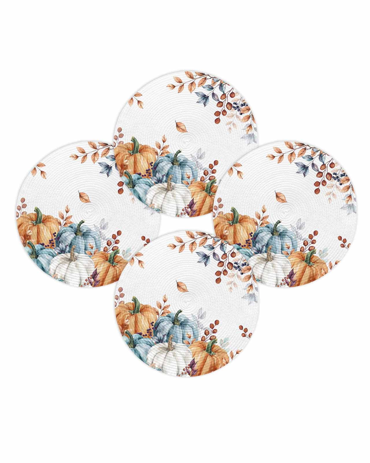 Fall Round Placemats Set of 4 Orange Blue Pumpkin Place Mats ...
