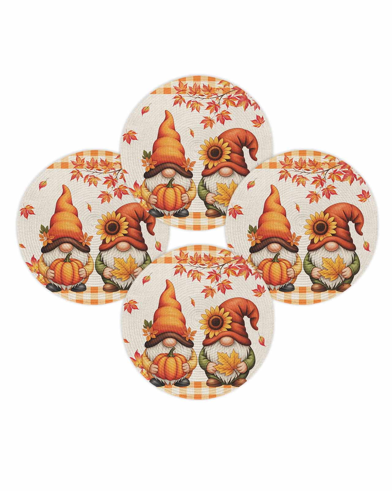 Fall Round Placemats Set of 4 Pumpkin Gnomes Place Mats Thanksgiving ...
