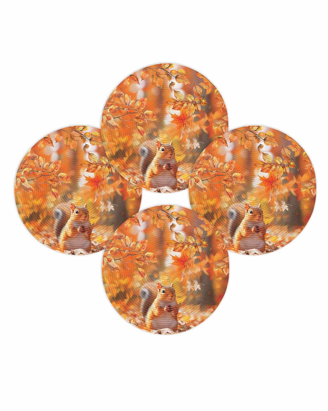 Fall Round Placemats Set of 4 Squirrel Maple Leaves Place Mats ...