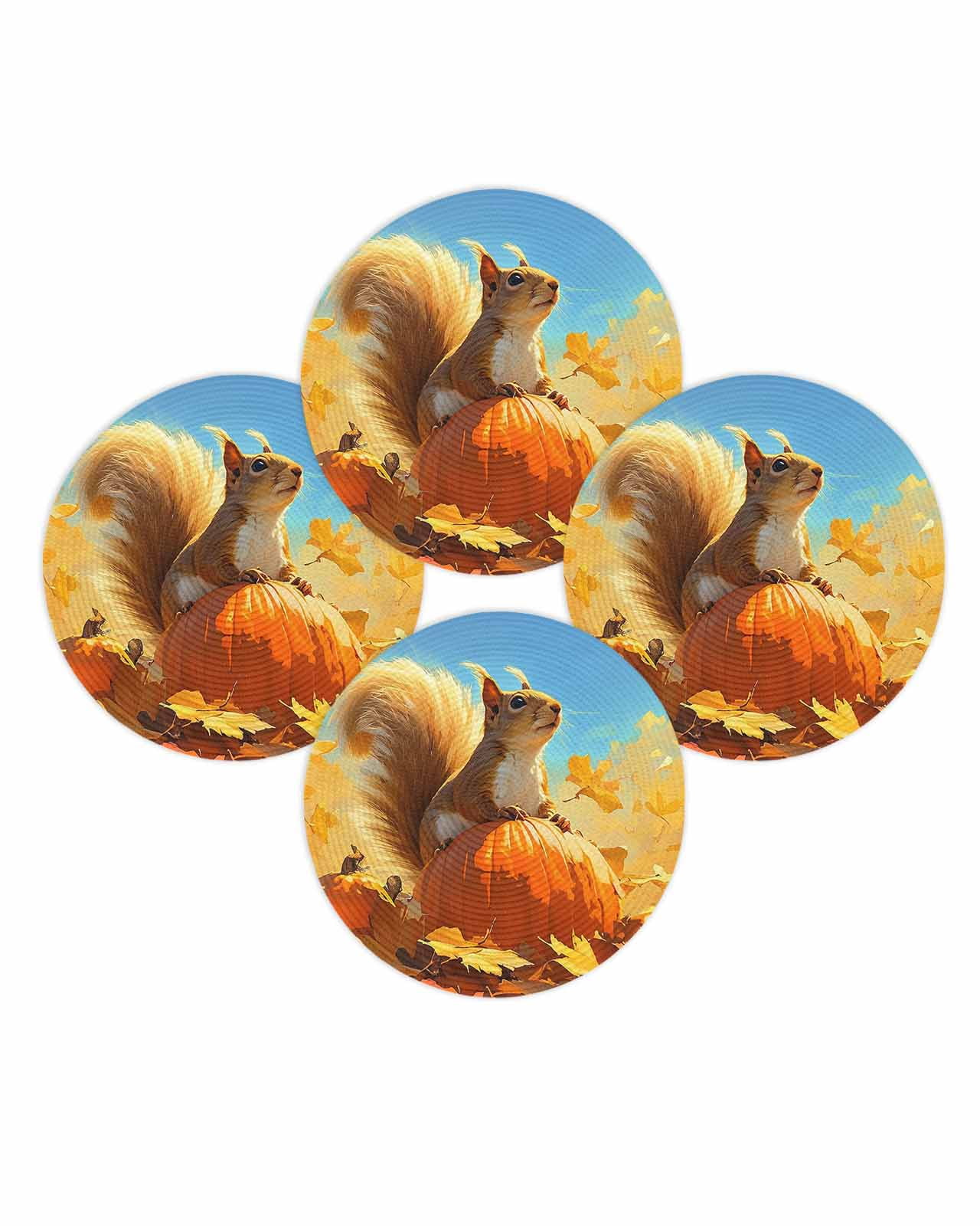 Fall Round Placemats Set of 4 Squirrel Pumpkin Place Mats Thanksgiving ...