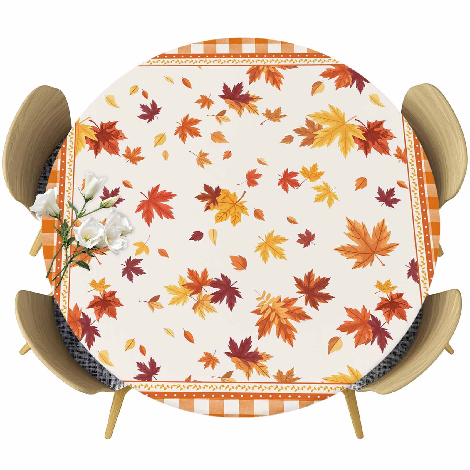 Fall Round Tablecloth 36-44 Inch Round Fitted Table Cloth with Elastic ...