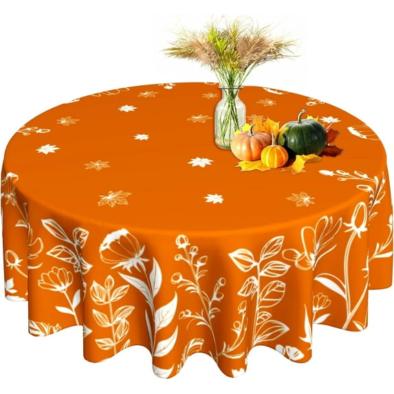 Fall Round Tablecloth 60 Inch Thanksgiving Autumn Harvest Orange Wild ...