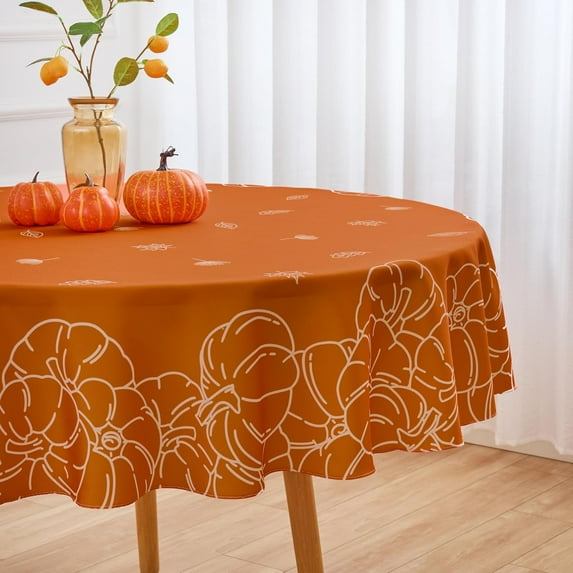 Fall Round Tablecloth 70 Inch Fall Orange Thanksgiving Pumpkins Table ...