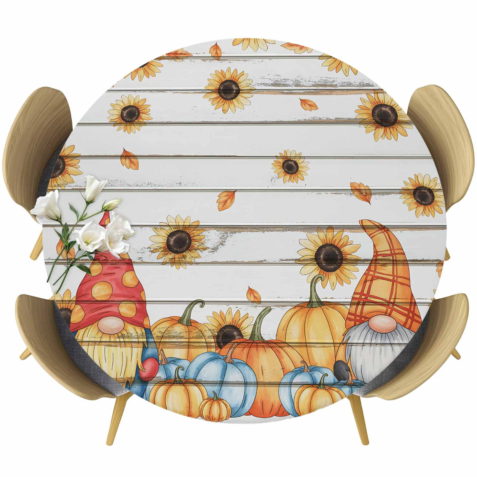 Fall Round Tablecloth, Fitted Table Cover with Elastic for 36"-44 ...