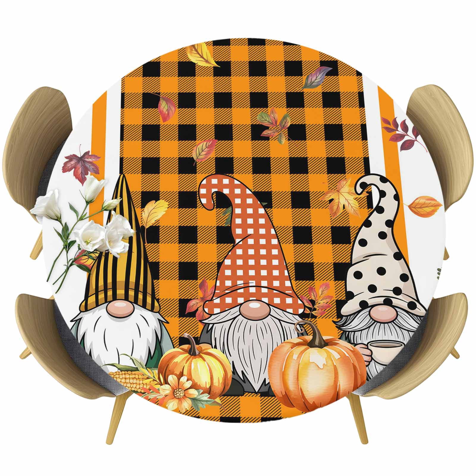 Fall Round Tablecloth, Fitted Table Cover with Elastic for 45"-54 ...