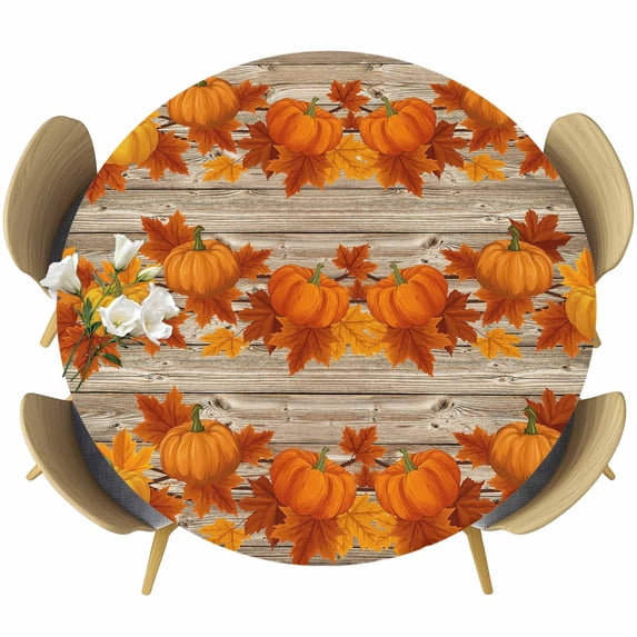 Fall Round Tablecloth, Fitted Table Cover with Elastic for 45"-54 ...
