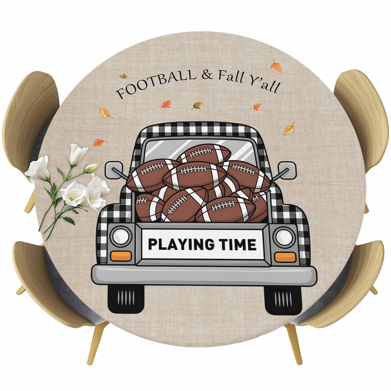 Fall Round Tablecloth, Fitted Table Cover with Elastic for 55"-60 ...