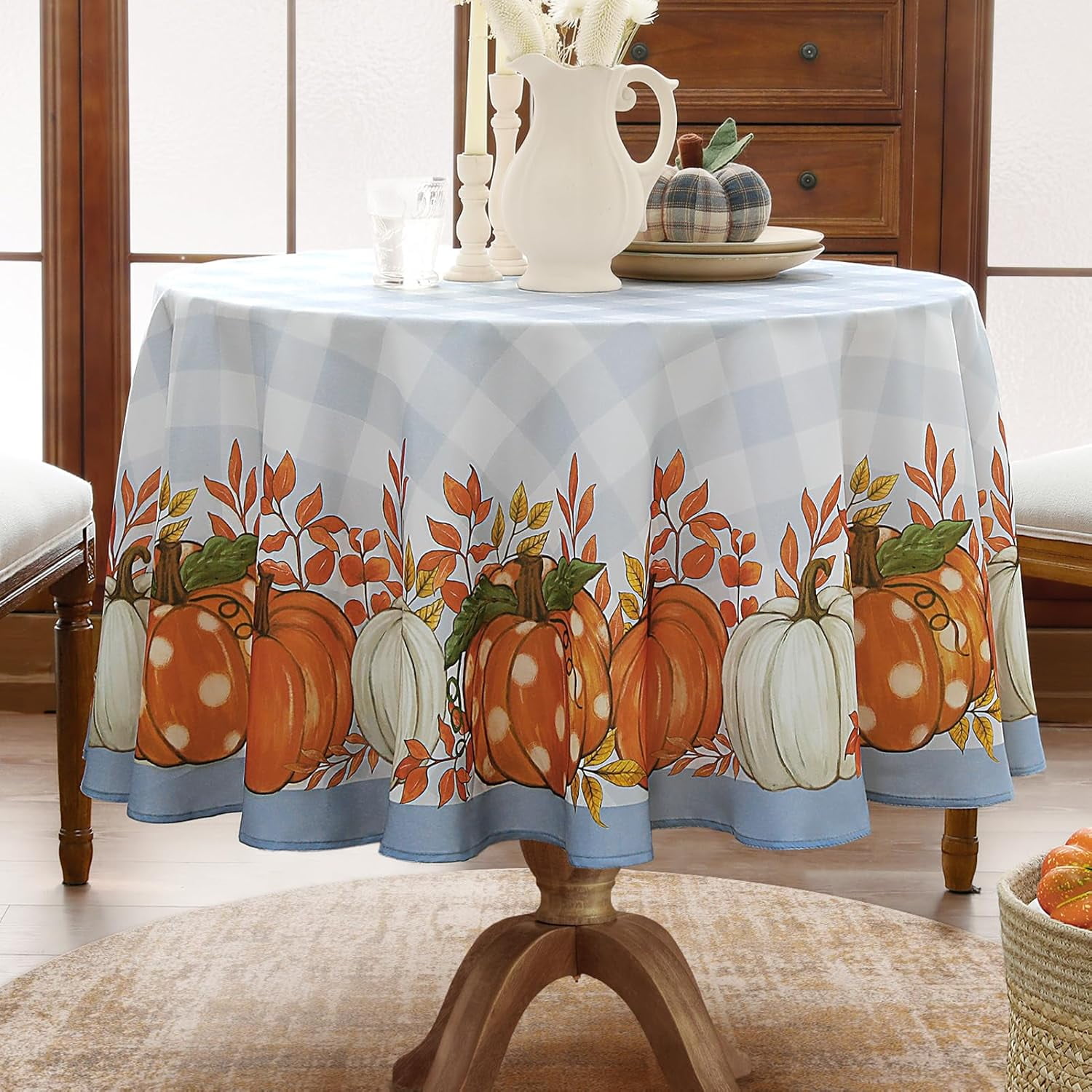 Fall Round Tablecloth, Thanksgiving Autumn Harvest Pumpkin Buffalo ...