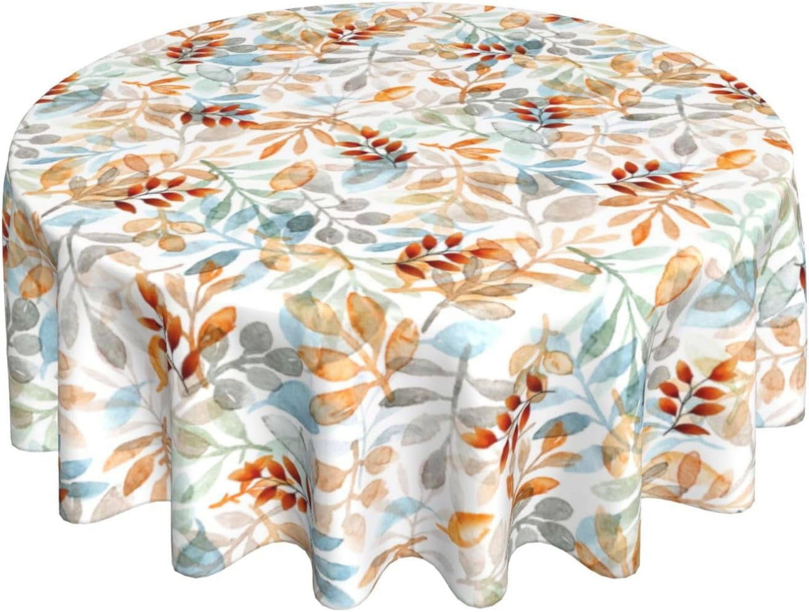 Fall Round Tablecloths 70 Inches Orange Blue Leaves Decorative Round ...