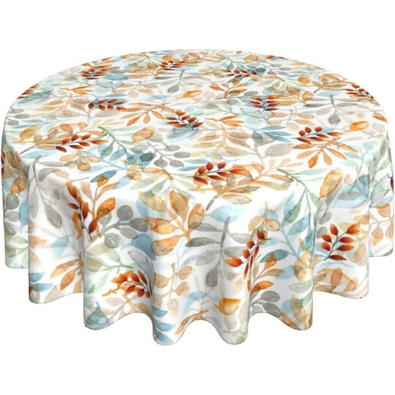 Fall Round Tablecloths 70 Inches Orange Blue Leaves Decorative Round ...