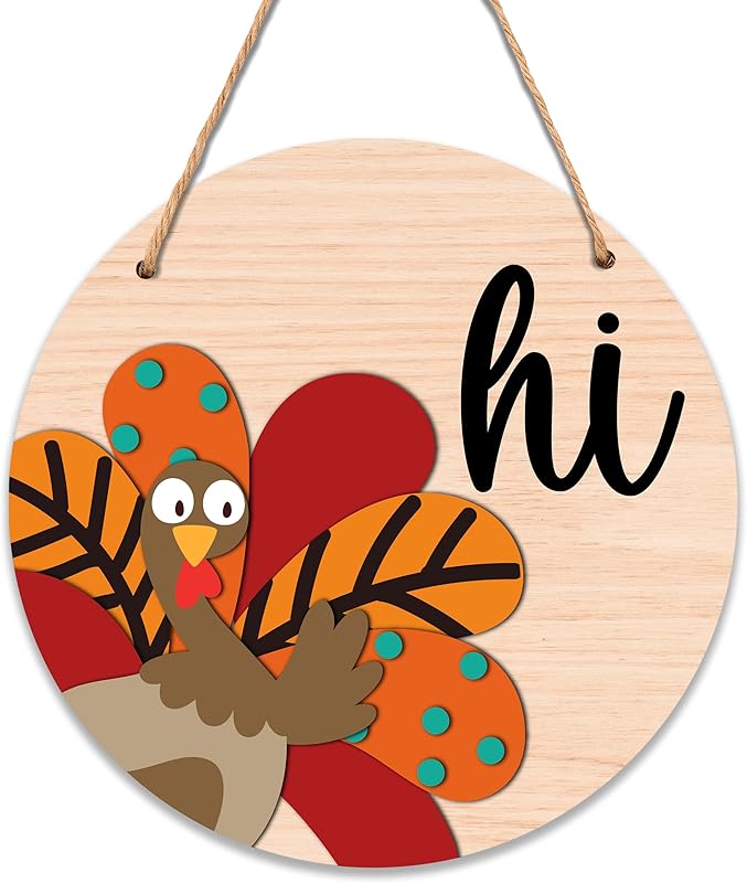 Fall Round Wooden Door Sign Decor, Thanksgiving Sign for Front Door ...