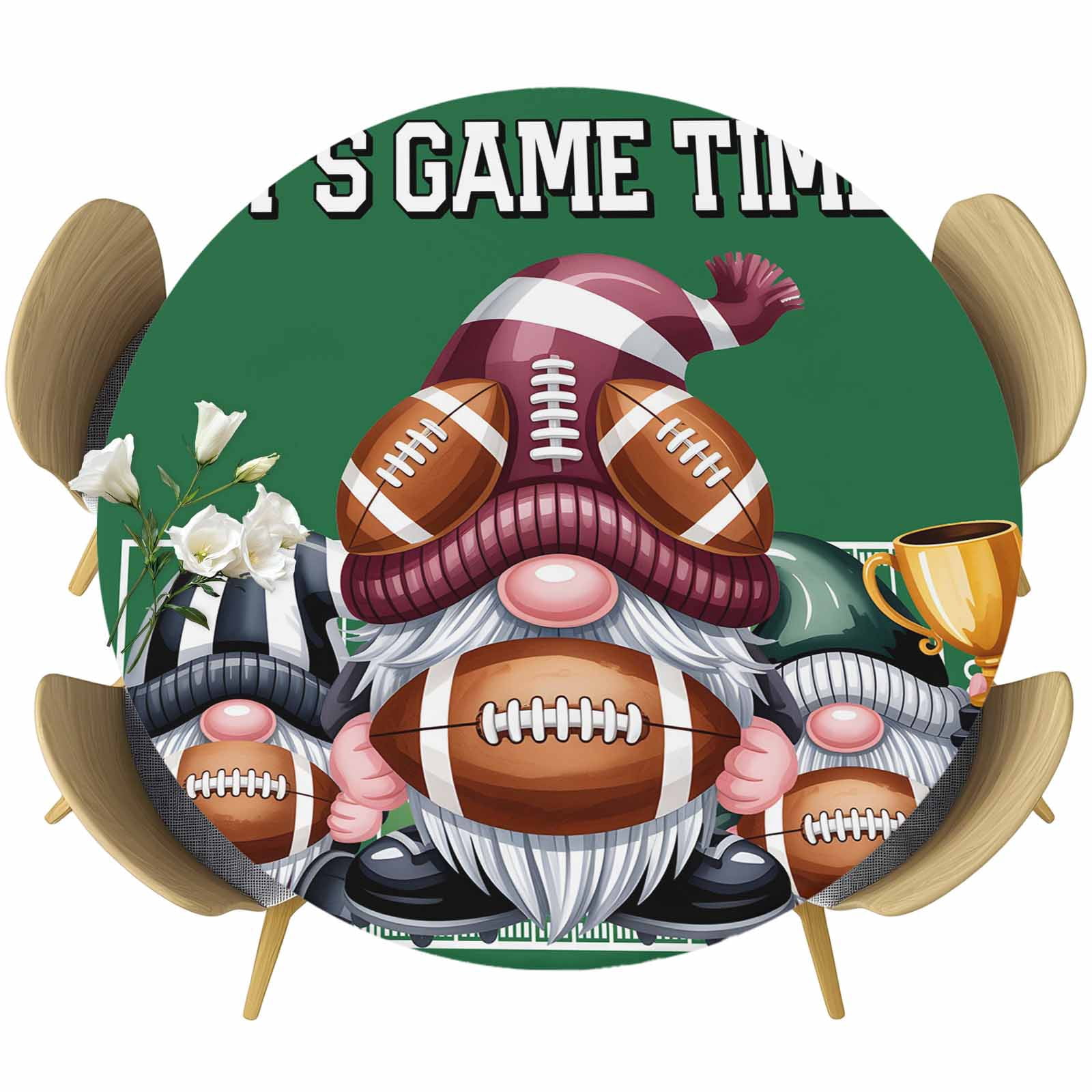 Fall Rugby Round Tablecloth, Fitted Table Cover with Elastic for 45"-54 ...