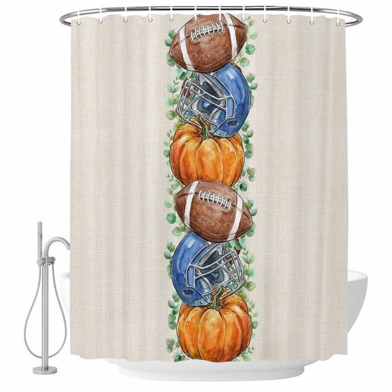Fall Rugby Shower Curtain for Bathroom, Eucalyptus Leaf Blue Baseball ...